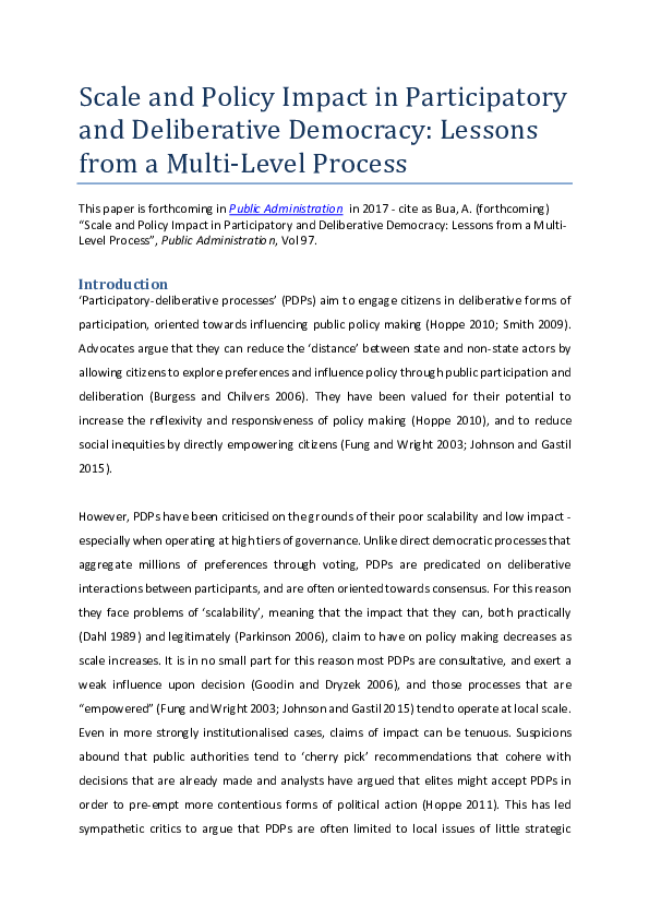 (PDF) Scale and Policy Impact in Participatory and Deliberative ...