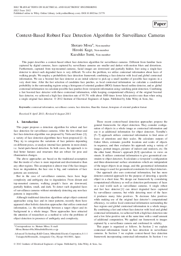 Context Based Robust Face Detection Algorithm For Surveillance Cameras