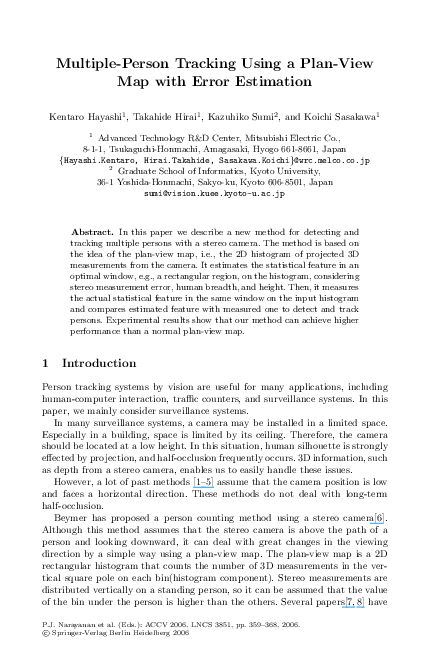 (PDF) Multiple-Person Tracking Using a Plan-View Map with Error Estimation
