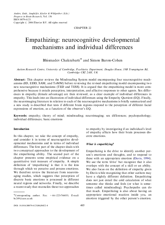 (PDF) Empathizing: Neurocognitive developmental mechanisms and individual differences