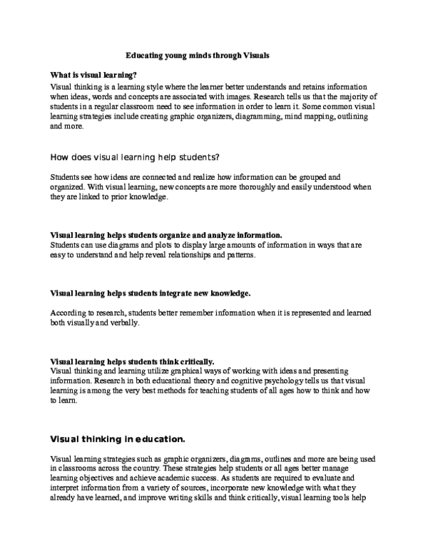 (DOC) Educating young minds through Visuals What is visual learning