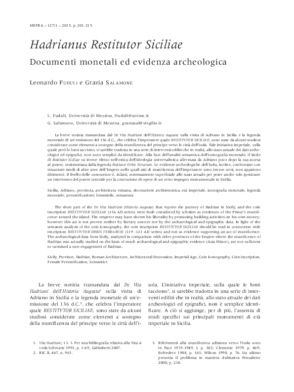 (PDF) Hadrianus Restitutor Siciliae. Documenti monetali ed evidenza ...