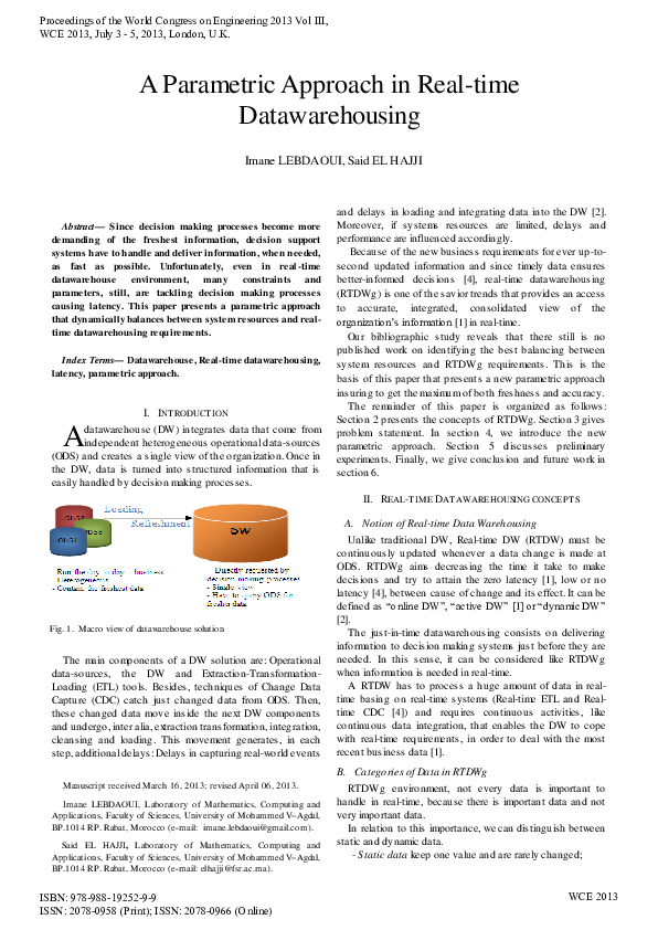 (PDF) A parametric Approach in Real-time data warehousing