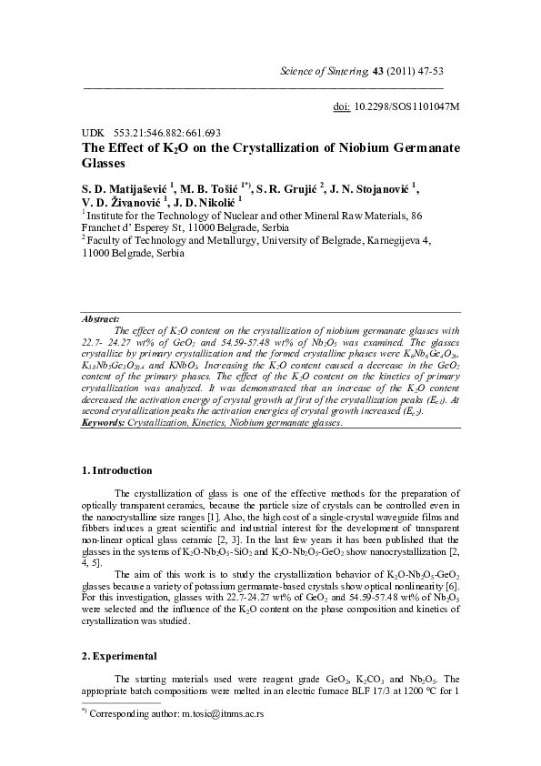 (PDF) The effect of K2O on the crystallization of niobium germanate glasses