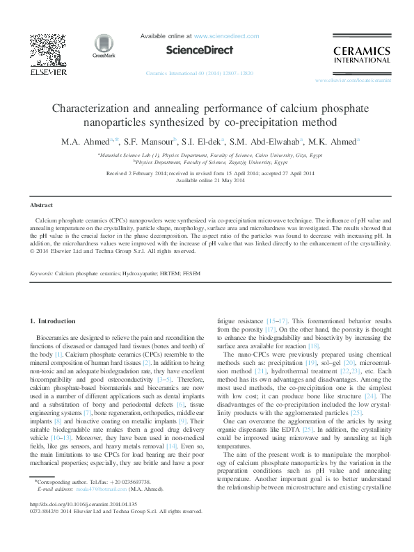 (PDF) CERAMICS INTERNATIONAL Characterization and annealing performance ...