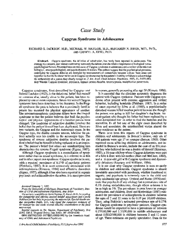 (PDF) Case Study Capgras Syndrome in Adolescence