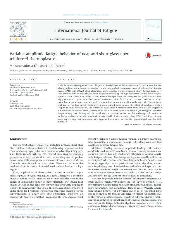 (PDF) Variable amplitude fatigue behavior of neat and short glass fiber reinforced thermoplastics
