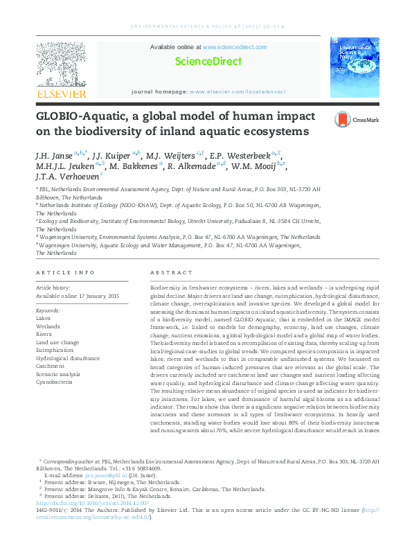 (PDF) GLOBIO-Aquatic, a global model of human impact on the ...