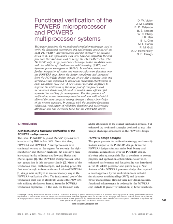 (PDF) Functional verification of the POWER5 microprocessor and POWER5 multiprocessor systems