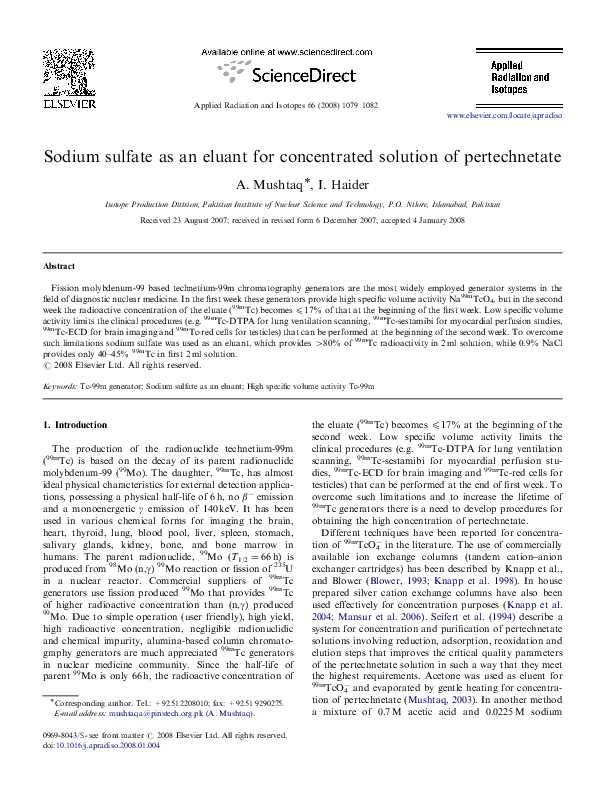 (PDF) Sodium sulfate as an eluant for concentrated solution of ...
