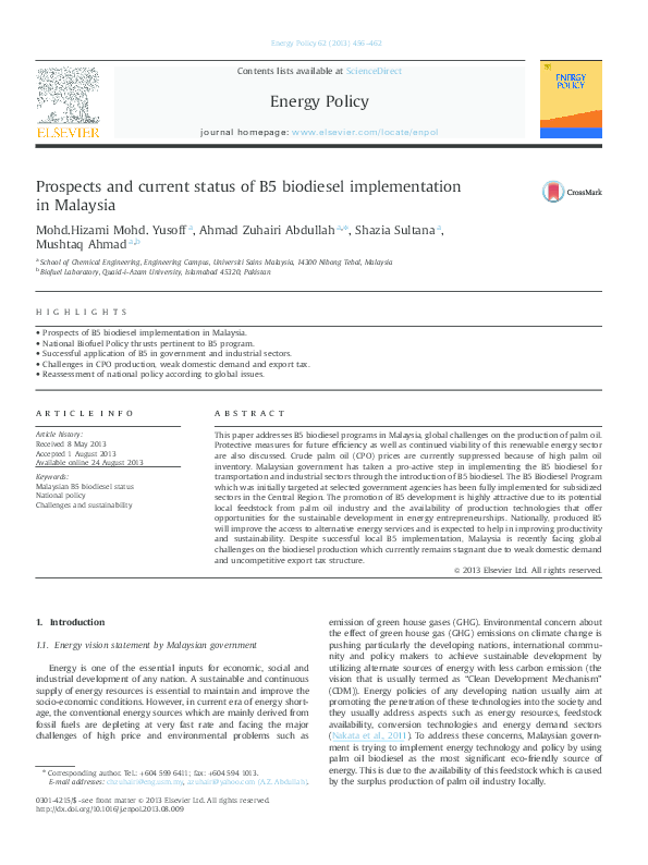 (PDF) Prospects and current status of B5 biodiesel implementation in ...