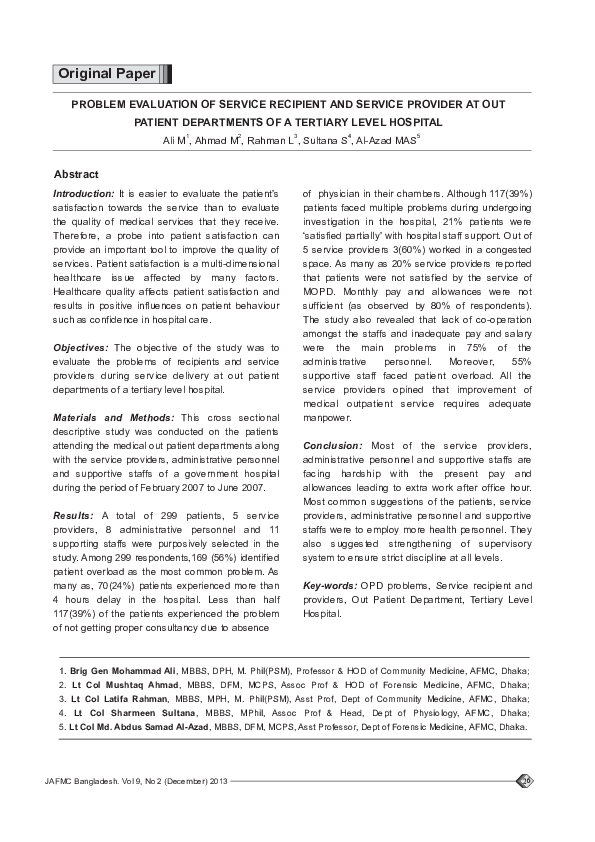 (PDF) Problem evaluation of service recipient and service provider at ...