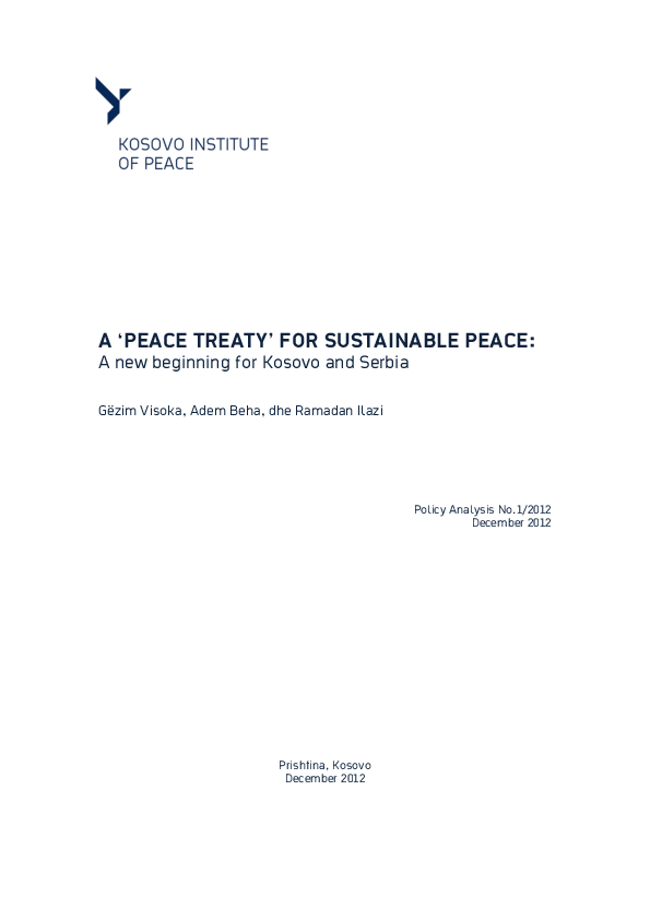 (PDF) ‘A Peace Treaty for Sustainable Peace: A New Beginning for Kosovo ...