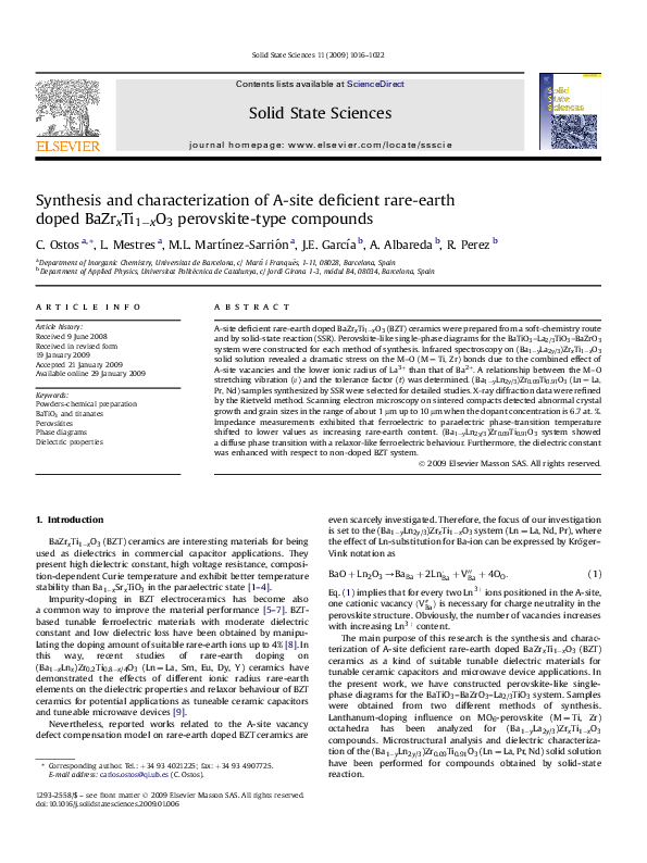 (PDF) Synthesis and characterization of A-site deficient rare-earth doped BaZrxTi1−xO3 ...