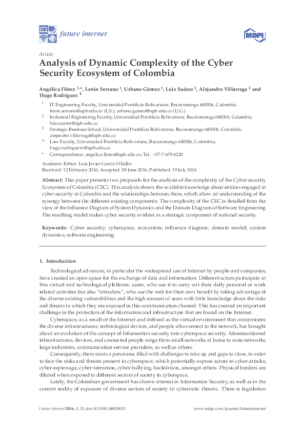 (PDF) Analysis of Dynamic Complexity of the Cyber Security Ecosystem of Colombia
