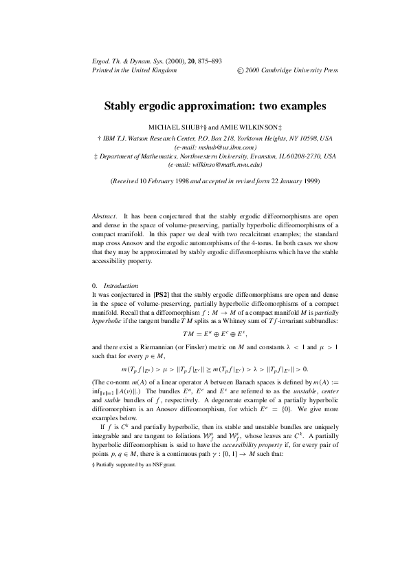 (PDF) Stably ergodic approximation: two examples