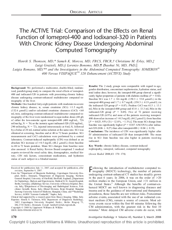 (PDF) The ACTIVE Trial: Comparison of the Effects on Renal Function of ...