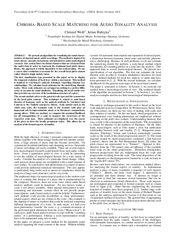 (PDF) Chroma-Based Scale Matching for Audio Tonality Analysis