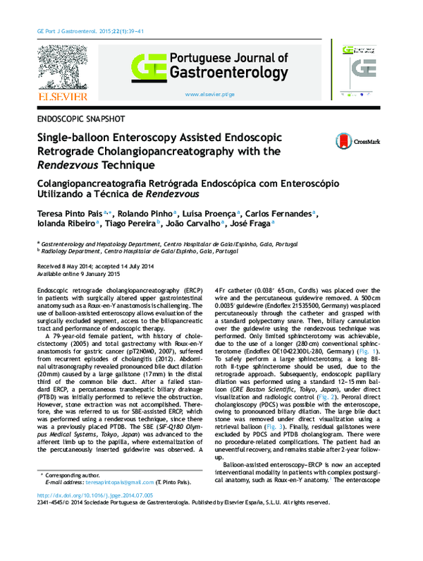 (PDF) Single-balloon enteroscopy assisted ERCP with the rendezvous ...