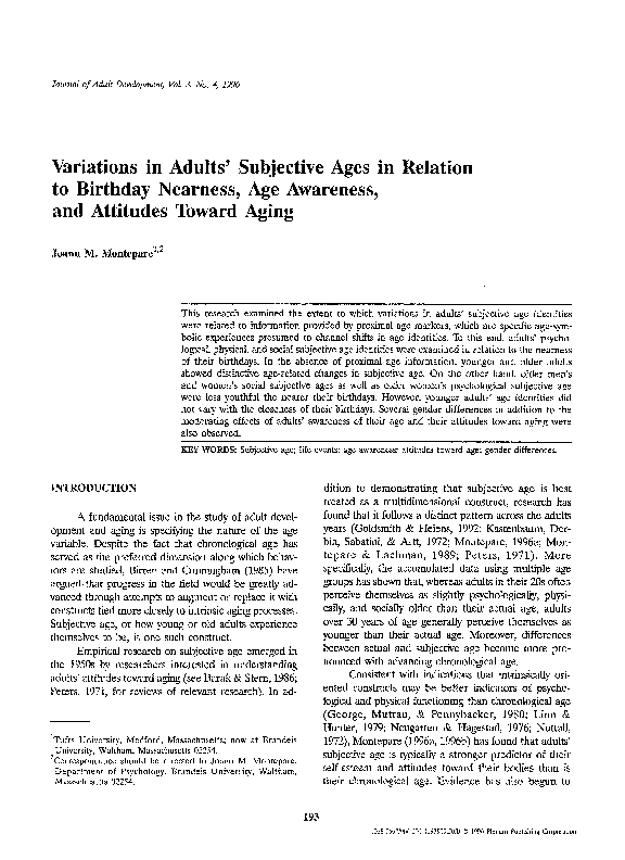 (PDF) Variations in adults' subjective ages in relation to birthday ...