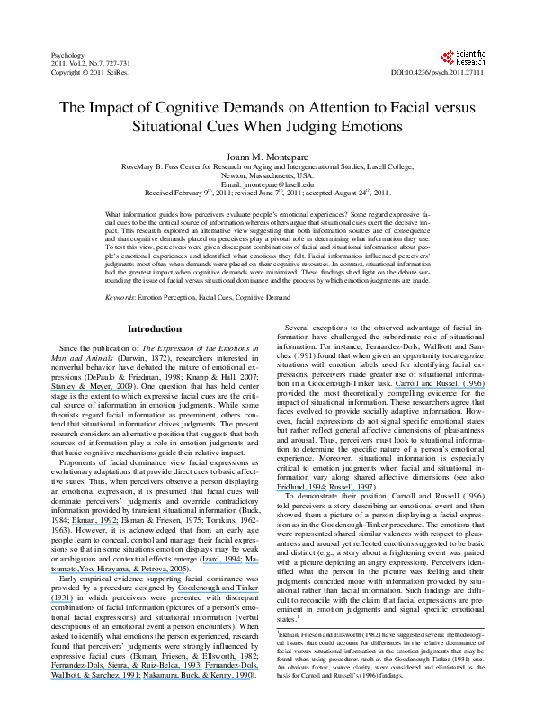 (PDF) Cognitive Demands in Emotion Judgment: A Study