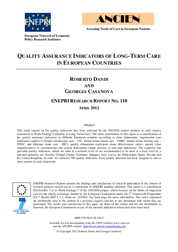 (PDF) Quality Assurance Indicators of Long-Term Care in European ...
