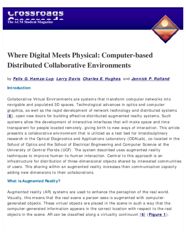 (PDF) Where Digital Meets Physical: Computer-based Distributed Collaborative Environments