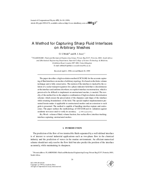 (PDF) A Method for Capturing Sharp Fluid Interfaces on Arbitrary Meshes