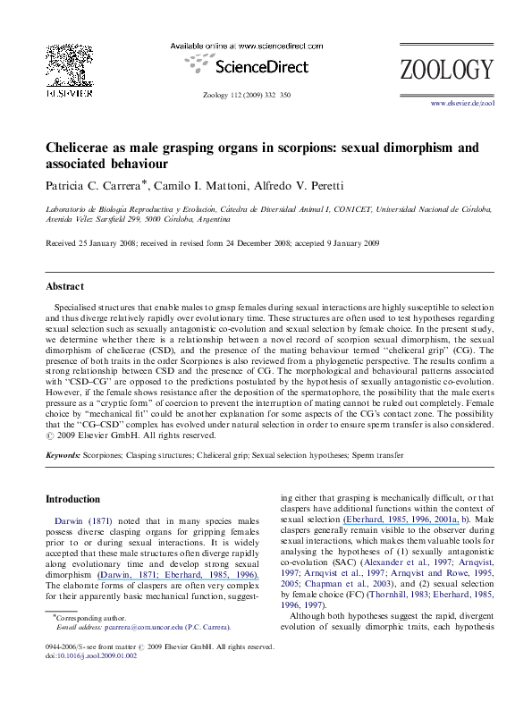 (PDF) Chelicerae as male grasping organs in scorpions: sexual ...