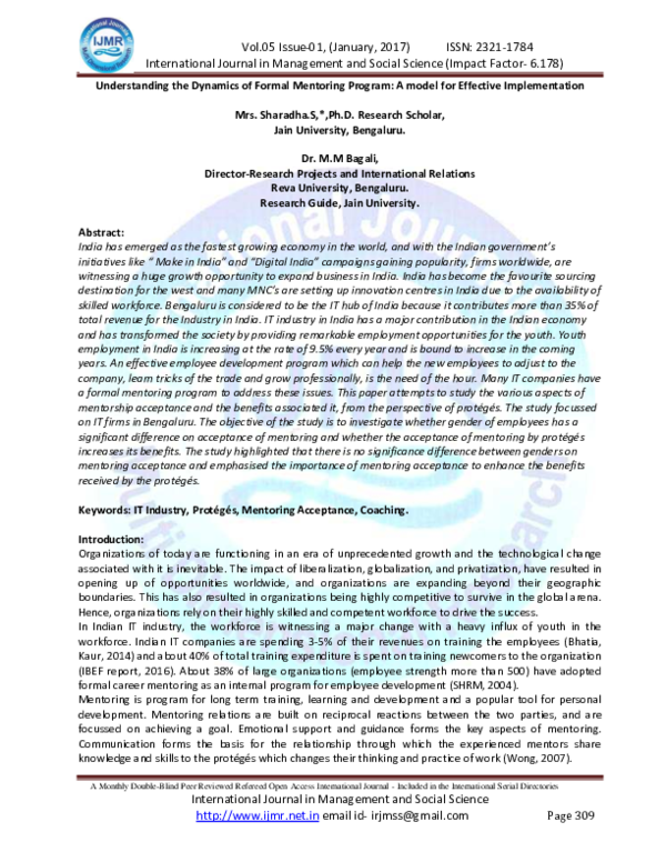 (PDF) Understanding the Dynamics of Formal Mentoring Program: A model ...