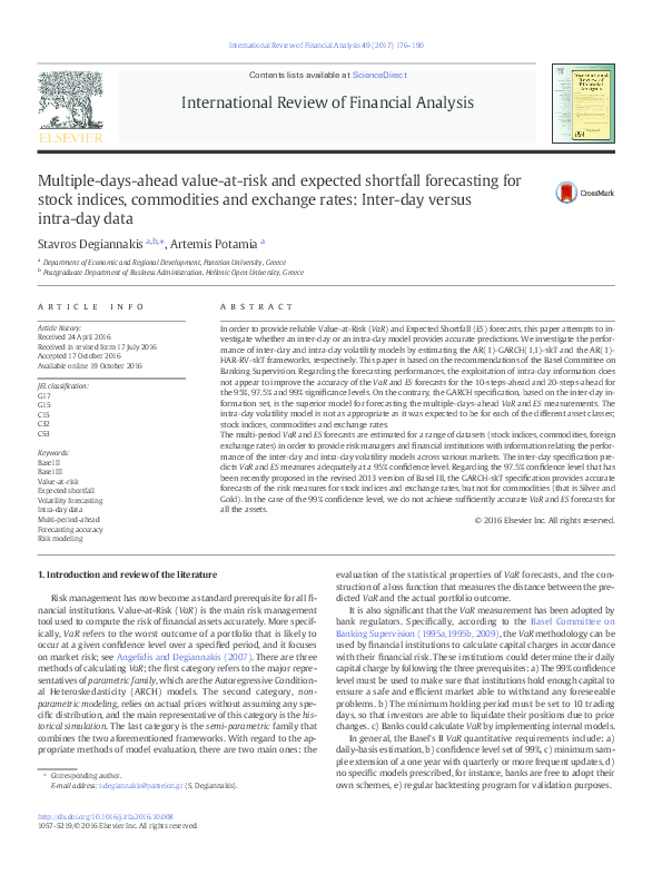 Pdf Multiple Days Ahead Value At Risk And Expected Shortfall