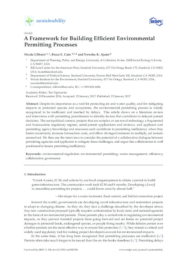 (PDF) A Framework for Building Efficient Environmental Permitting Processes