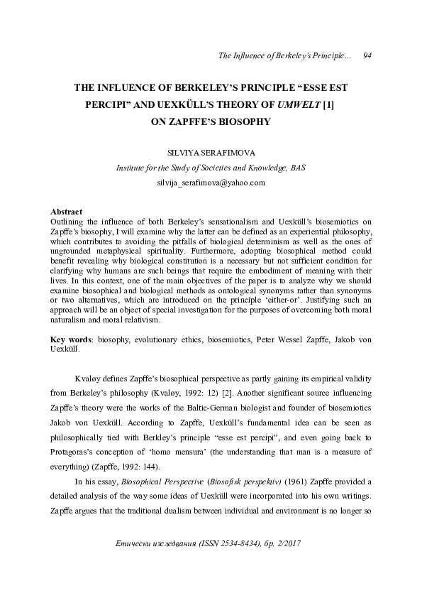 (PDF) THE INFLUENCE OF BERKELEY'S PRINCIPLE " ESSE EST PERCIPI " AND ...