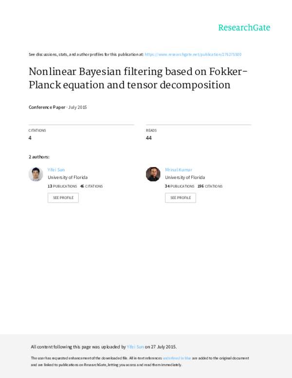 (PDF) Nonlinear Bayesian filtering based on Fokker- Planck equation and ...