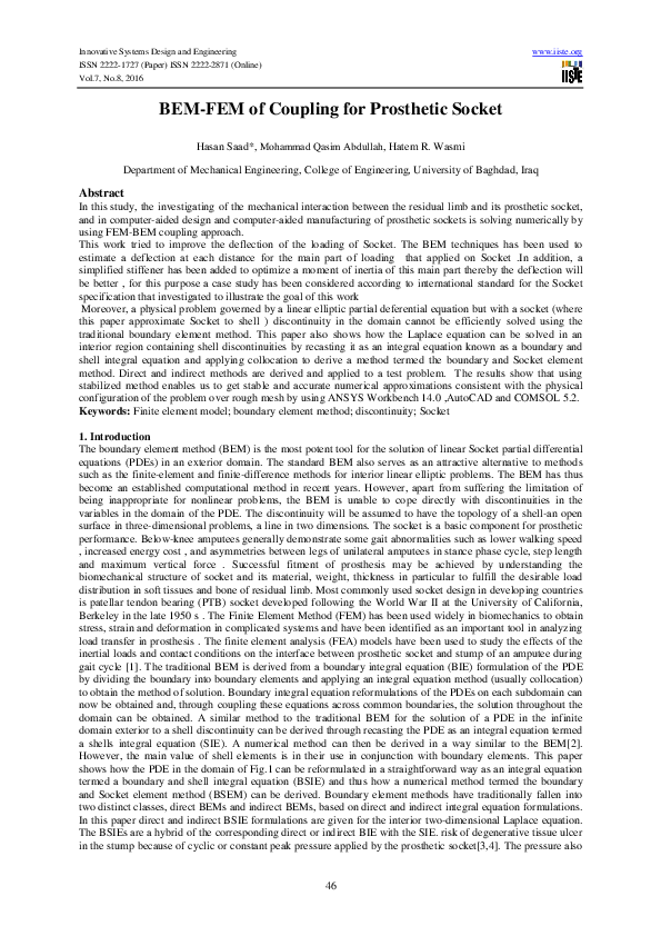 (PDF) BEM-FEM of Coupling for Prosthetic Socket
