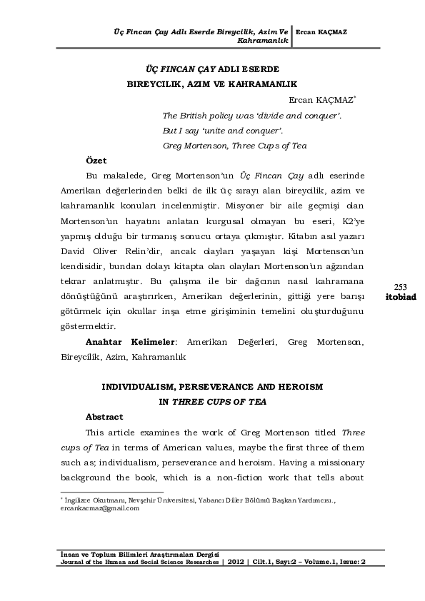 (PDF) INDIVIDUALISM, PERSEVERANCE AND HEROISM IN THREE CUPS OF TEA