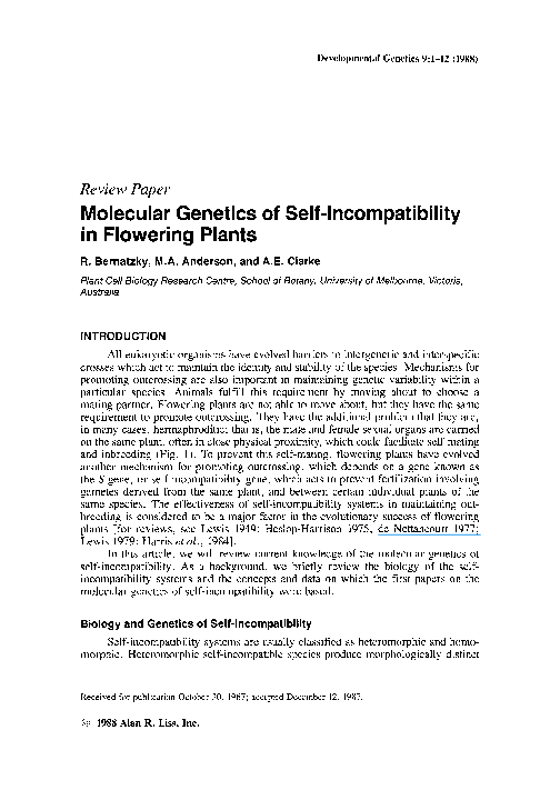 (PDF) Molecular genetics of self-incompatibility in flowering plants