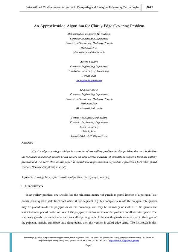 Pdf An Approximation Algorithm For Clarity Edge Covering Problem