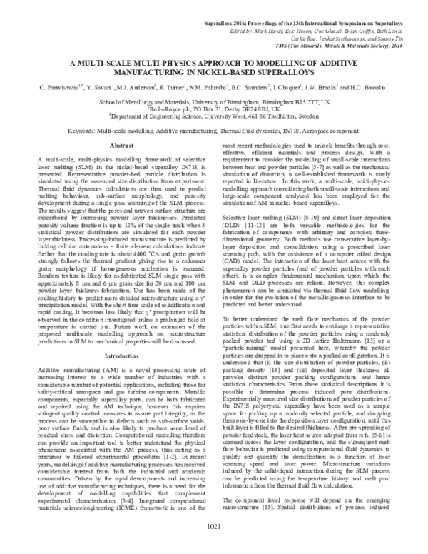 Pdf A Multi Scale Multi Physics Approach To Modelling Of Additive