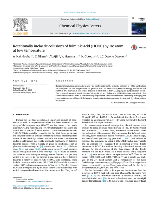 (PDF) Rotationally inelastic collisions of fulminic acid (HCNO) by He ...