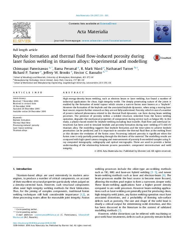 (PDF) Keyhole formation and thermal fluid flow-induced porosity during ...