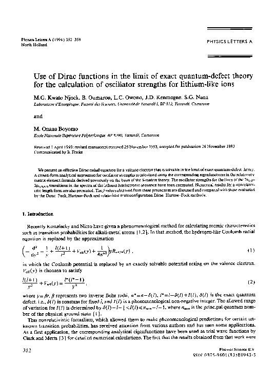 (PDF) Use of Dirac functions in the limit of exact quantum-defect theory for the calculation of ...