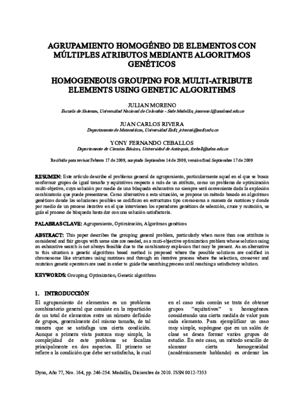 (PDF) Homogeneous Grouping for Multi-Atribute Elements Using Genetic Algorithms
