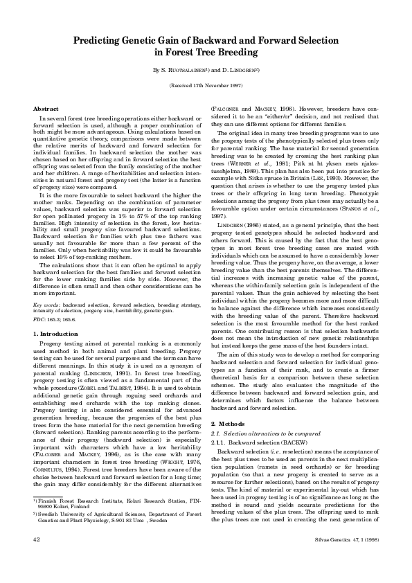 (PDF) Predicting Genetic Gain of Backward and Forward Selection in Forest Tree Breeding