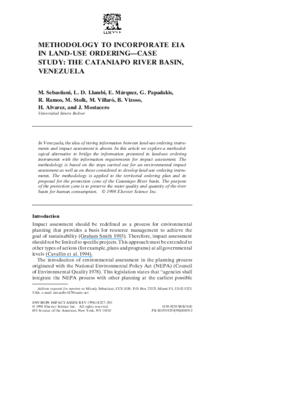 (PDF) Methodology to incorporate eia in land-use ordering—case study