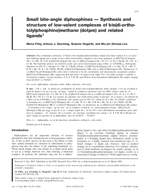 (PDF) Small bite-angle diphosphines — Synthesis and structure of low ...