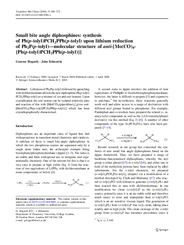(PDF) Synthesis and Structure of Diphosphines