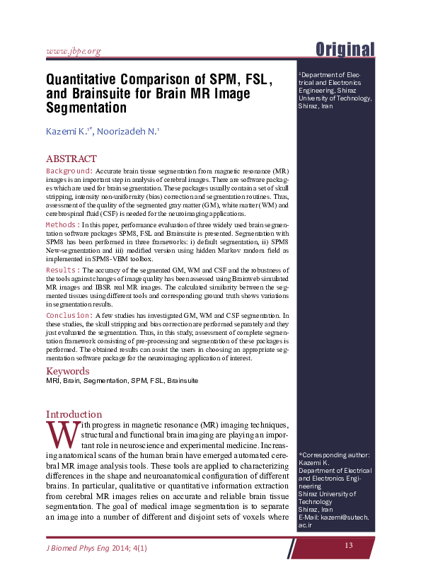 Pdf Quantitative Comparison Of Spm Fsl And Brainsuite For Brain Mr Image Segmentation