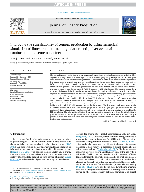 (PDF) Improving the sustainability of cement production by using ...