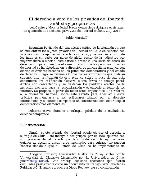 (DOC) Forthcoming: El derecho a voto de los privados de libertad: análisis y propuestas